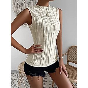 Verdusa Women's Sleeveless Mock Neck Textured Tank Top Beige XS