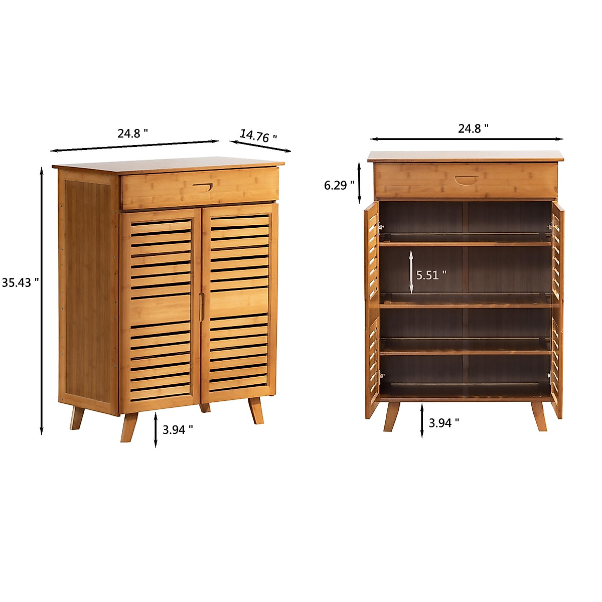 SOBIBO Bamboo Shoe Cabinet, Widen Shoe Storage Cabinet, Shoe Cabinet with1 Drawer and 2 Doors for Entryway, 4 Tier Shoe Storage Cabinet for Closet, Living Room, Bedroom