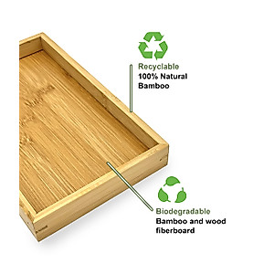 Bam & Boo - Natural Bamboo Serving Tray Modern Rectangular - for Food, Drinks, Decor, Vanity in Home, Kitchen, Bathroom, Coffee Table, Bed(Medium, 13” x 9" x 1.2")