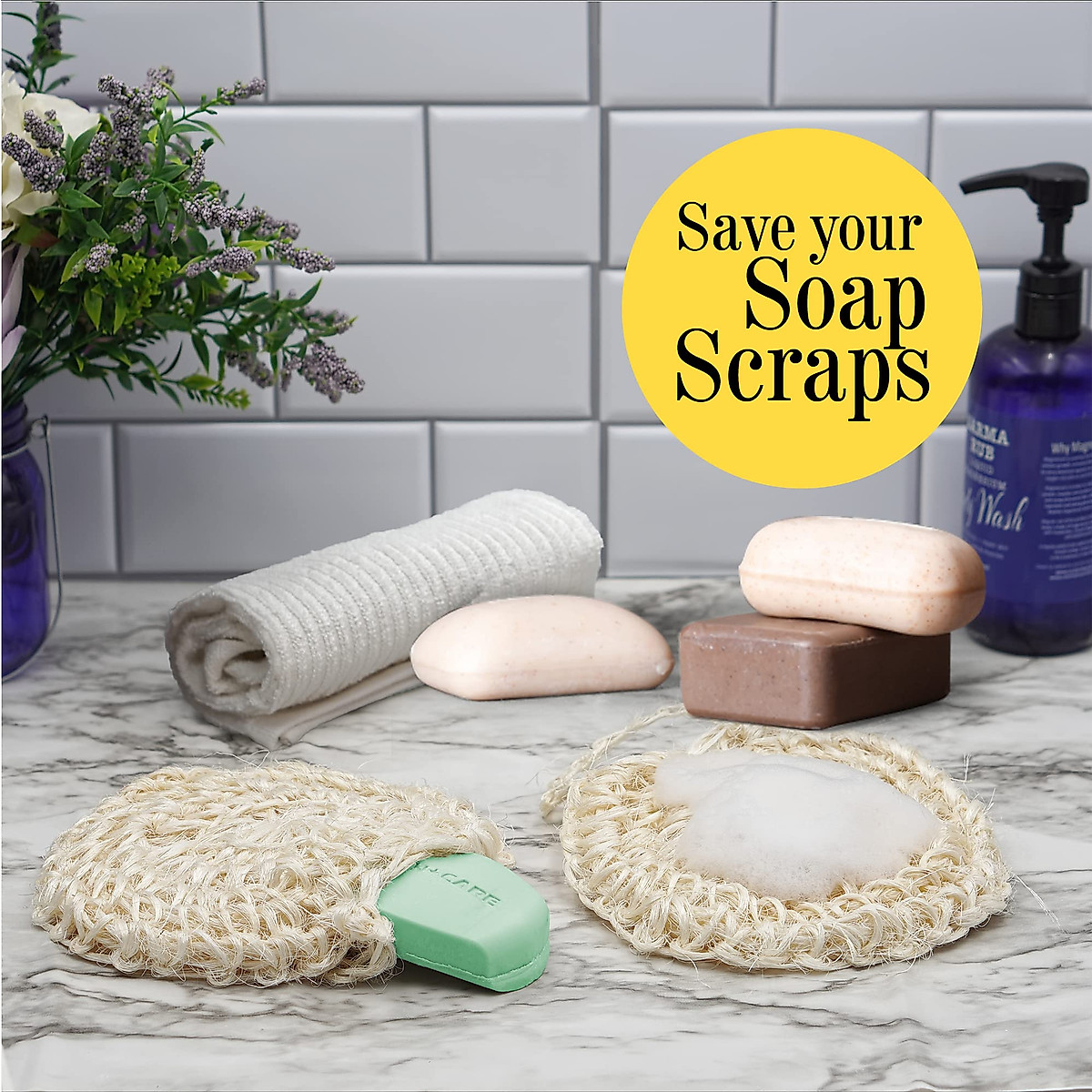 Natural Handwoven - Sisal Loofah - Body Scrubber Made from Premium Agave Fibers - Arabic - Turkish Style Shower loofah - Loofah Sponge with bar Soap Pouch - Loofah Exfoliating Body Scrubber (2-Pack)