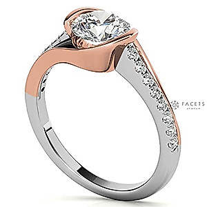 FACETS JEWELS 1.90 TCW Round Cut Moissanite Diamond Channel Setting Engagement and Wedding Ring for Her in - 10K Solid White Gold Size 7