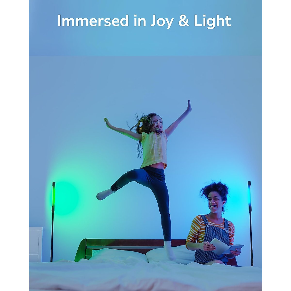 ULG 【Upgrade】 Double Side LED Floor Lamp, Tall 360° Adjustable Gooseneck Standing Reading Lamp for Bedroom, RGB & Dimmable Bright Task Light with 3000K-6500K Color Temps, Eyelash LED Floor Light