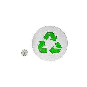 Metal Recycle Signs | 5.5" Round, Recycle Bin Marker | Metal Sign for Recycling Basket | Brushed Silver Aluminum with Green Recycle Symbol - Made in The USA