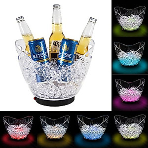 Warepro LED Ice Buckets 5L Clear PS+ABS Plastic ice Bucket RGB Colors Changing LED Cooler Bucket, Power by 2 AA Batteries, Multi Colors Changing for Party/Home/Bar/KTV Clubs
