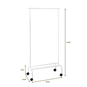 SunnyPoint Durable Compact Rolling Garment Rack with Shelf (GR-1TC, WHT)