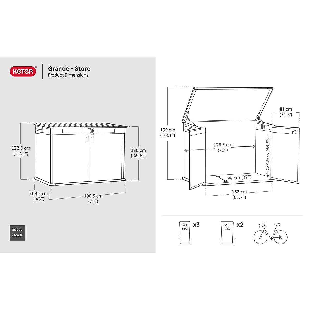 KETER - Cortina Mega Grey 2020 liters