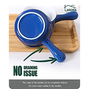 French Onion Soup Bowls with Handles, Lareina 15 OZ Ceramic Soup Crock, Porcelain 5 Inch Microwave and Oven Safe Bowls, Set of 4, Blue