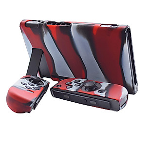 Hikfly 3pcs Silicone Gel Non-Slip Cover Skin Protector Case Kits Compatible for Nintendo Switch 6.2" Screen(2017) Consoles and Joy-Con Controllers+8pcs Thumb Grips Caps(Red Camou)