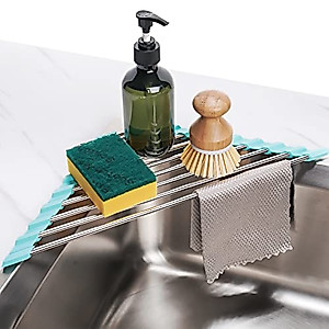 Tomorotec Aqua Triangle Roll-Up Dish Drying Rack for Sink Corner - Small, Foldable, Stainless Steel, Multipurpose Kitchen Drainer Caddy, Trivet, Rustproof Organizer, Storage Shelf and Space Saver