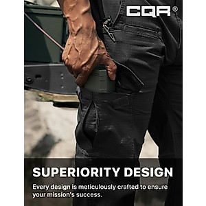 CQR Men's Flex Ripstop Tactical Cargo Pants, Water Resistant Stretch, Lightweight EDC Hiking Work Pants, Dura Flex Mag Pocket, Black, 38W x 30L