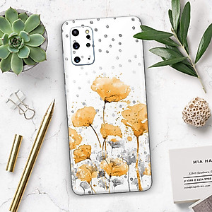 DesignSkinz Karamfila Yellow & Gray Floral V1 Protective Vinyl Decal Wrap Skin Cover Compatible with The Samsung Galaxy S20 (Screen Trim & Back Glass Skin)