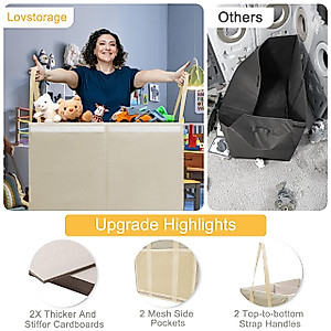 LOVSTORAGE Large Toy Box for Boys Girls Toy Chest Kids Toy Storage Organizer Collapsible Toy Storage Bin Basket with Two Mesh Pockets for Nursery Playroom Bedroom Living Room Organization