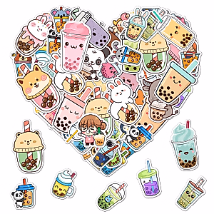 50 Pack Pcs Boba Bubble Tea Stickers for Water Bottles Waterproof Vinyl Laptop Luggage Helmet Cups Funny Cute Random Sticker Packs Teens Girls Adults Boys Aesthetic Small Decals