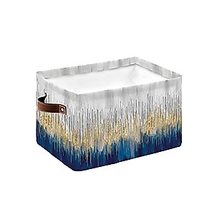 Storage Bins Large Storage Cubes 15x11x9.6 inch Abstract Blue and Golden Pattern Foldable Storage Basket for Shelves for Organizing Closet Shelf Nursery Toy