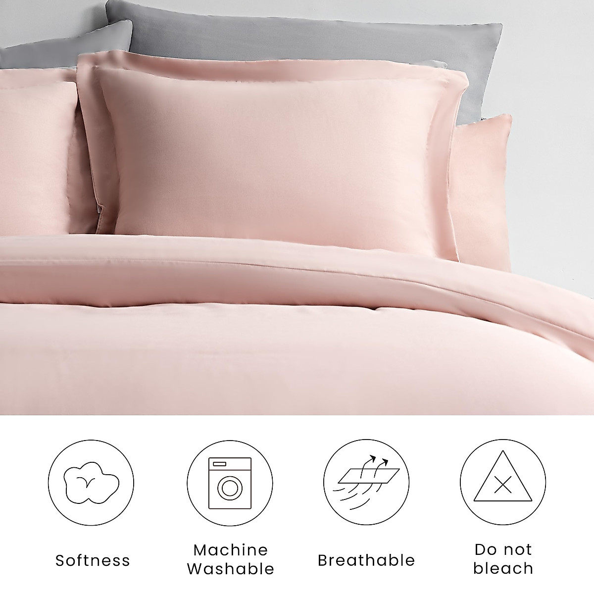 Mohap 1 Duvet Cover with 2 Pillow Shams Full Size for All Seasons - 3 Piece Home Bedding Comforter Cover with Zipper Closure - Ultra Soft Double Brushed Microfiber, 80 X 90 Inches - Pink