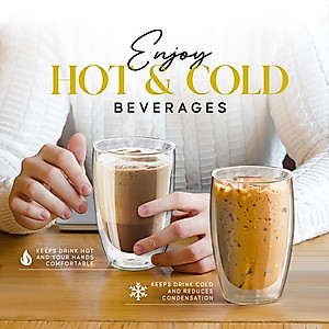 Kitchables Double Walled Glass Coffee Mugs Set of 2,12oz - Insulated Clear Coffee Mug for Cappuccino, Latte, Tea, Espresso - Latte cup - Tazas Para Cafe