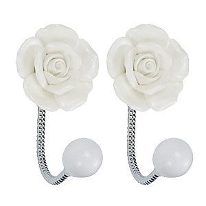 Woogim 2PCS White Rose Hanger Hooks Flower Wall Decor Ceramic Coat Hook Decorative Flower Wall Mounted Hooks for Kitchen Bathroom Bedroom
