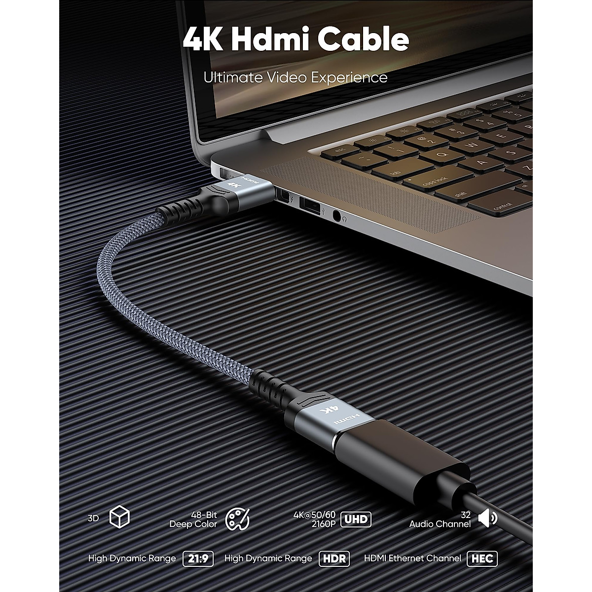 Highwings 4K Short HDMI Cable 18Gbps, 1.5FT 2.0 4K@60Hz HDMI Braided Cord-Supports (4K 60Hz HDR,Video 4K 2160p 1080p 3D HDCP 2.2 ARC-Compatible with Ethernet PS4/3 4K Monitor Projector ect