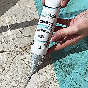 PentaUSA Tile Grout Filler Tube – 8.8oz Grey Tile Grout Repairs Renews Fills Tubes, Fast Drying Grout Repair Kit, Restores Bathroom, Renews Tile Joints, Extra Spatula Included - 250gr (Silverado Gray)