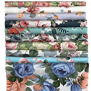 Cotton Quilting Fabric 10 Pcs 20" x 20" Fat Quarters Fabric Bundles Floral Fabric Squares for Quilting, DIY Sewing Project, Patchwork, Misscrafts, Crafting(50cm x 50cm)