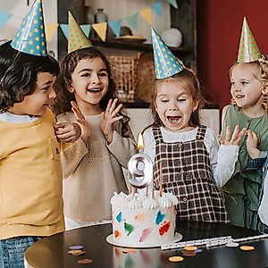 Number 9 Birthday Cake Candles, 3D Shape Number Birthday Candle, 9th Birthday Cake Topper Decorations (Silver)