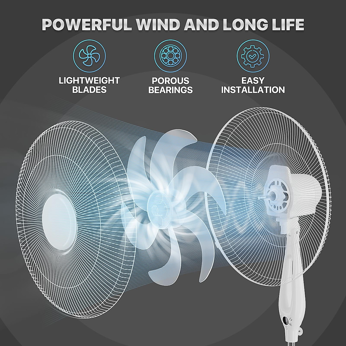 mollie Oscillating Pedestal Fan with Remote Control 12H Timer Portable Adjustable Height 6 Blades Quiet Air Circulator Standing Floor Fan for Bedroom Home White