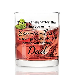 Modwnfy Son in Law Gifts from Father in Law Mother in Law, Father’s Day Gift for Son in Law, Son in Law Whiskey Glass, Funny Old Fashioned Glass for Son in Law New Dad Father to Be, 10 Oz