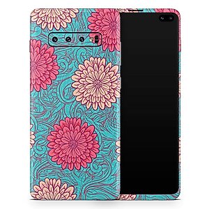 DesignSkinz Pink & Blue Floral Illustration Protective Vinyl Decal Wrap Skin Cover Compatible with The Samsung Galaxy S20 (Screen Trim & Back Glass Skin)