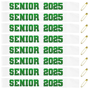 Generic 8 Pcs White Senior 2025 Sashes with Green Glitter Letters - Graduation Celebration sash, Senior Sashes Class of 2025, Senior Cheer Sash, Class Competition Sashes, Graduation Party Supplies