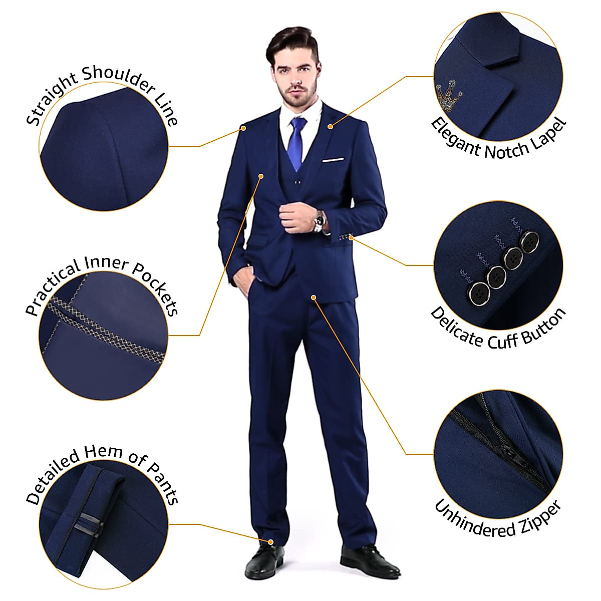 MYS Mens 3-Piece Suit Shawl Lapel One Button Tuxedo Slim Fit Premium Dinner Jacket Vest Pants & Tie Set Deep Red