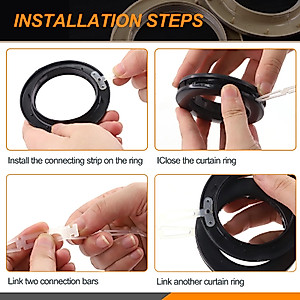 Rustark 20 Sets 1-5/8" (42mm) Inner Diameter Curtain Grommet with Connectors Black Round Plastic Curtain Rings Curtain Spacers Low Noise Curtain Rings DIY Roman Curtain Rings for Window Curtains