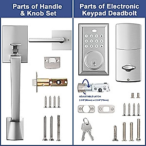 KIAYACI Front Door Lock Set Door Handle Sets Brushed Nickel Door Handle Entry Door Locksets with Rectangle Keypad Deadbolt Single Smart Locks for Front Door Keyless Entry Door Lock Silver