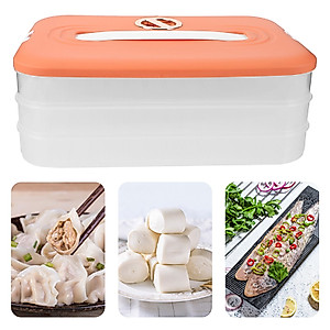3 Layer Refrigerator Dumpling Box, Stackable Dumpling Food Containers, Dumpling Box Bins Holder with Lids for Refrigerator ( Orange )