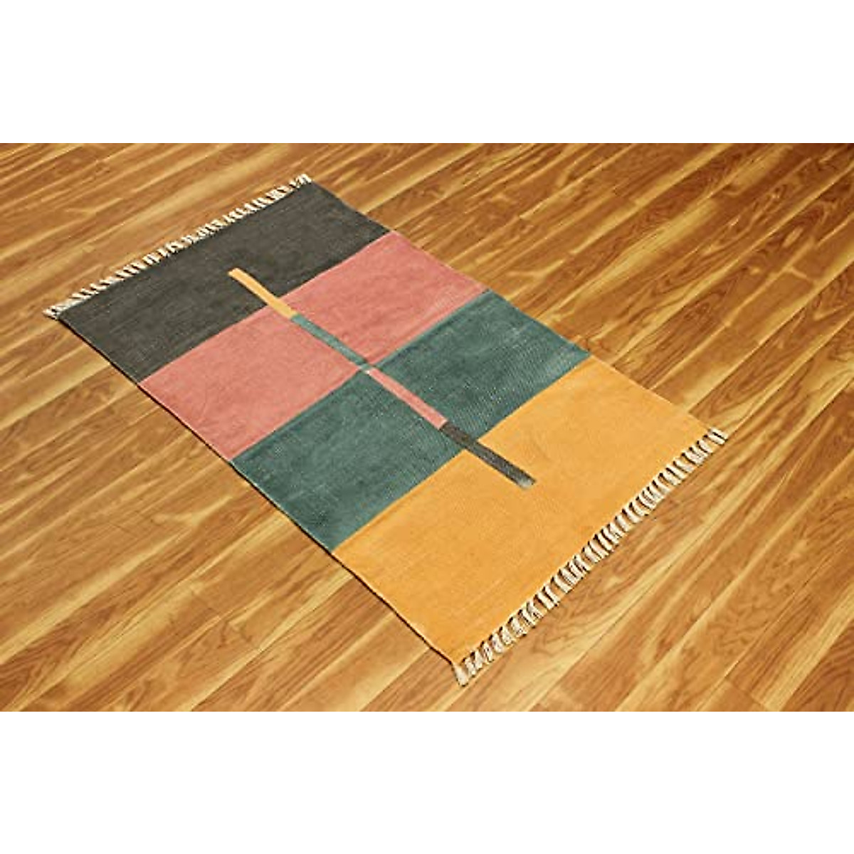 Casavani Indian Handmade Cotton Carpet Geometric Multicolor Area Dhurrie Best Uses For Home/Office 3x5 Feet Rugs for Bedroom,Living Room,Kids Room,Hallway Enterway,Kitchen 4x15 Feet Runner