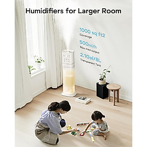 AILINKE Humidifier Large Room, 2.1Gal/8L Humidifiers for Bedroom with Extended Tube, Large Humidifiers 1000 sq.ft. Whole House Cool Mist Humidifier with Night Light, School/Office/Warehouse, White