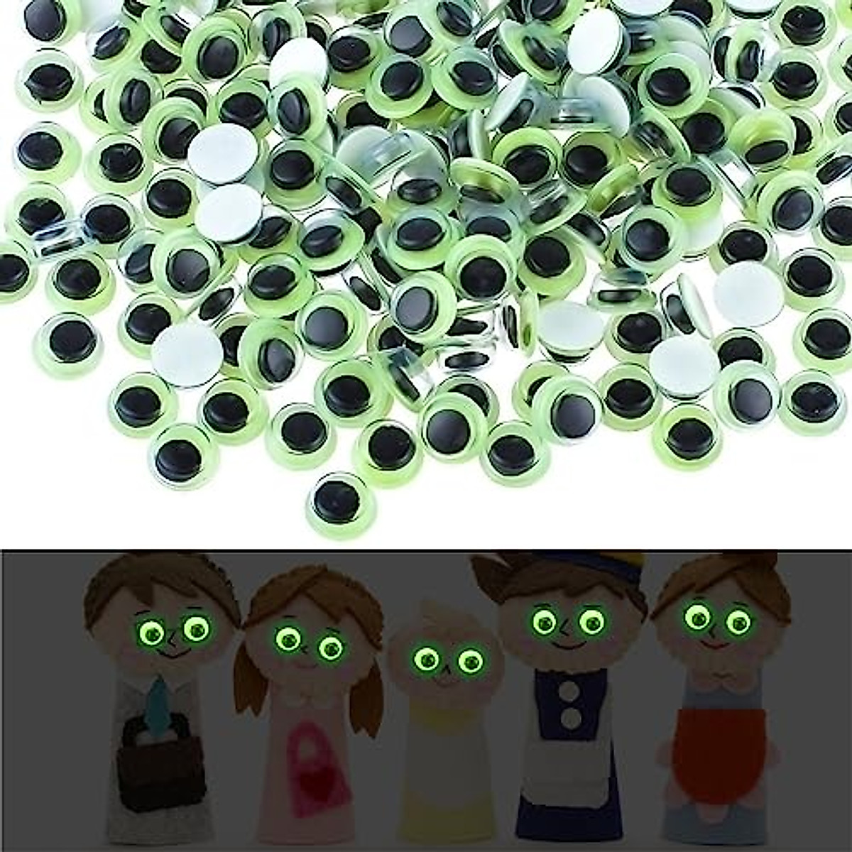 300 Pcs Wiggle Googly Eyes Glow in The Dark Sticky Googly Eyes Self Adhesive Googly Wiggle Eyes Suitable for DIY Crafts, Halloween Activities (8mm)