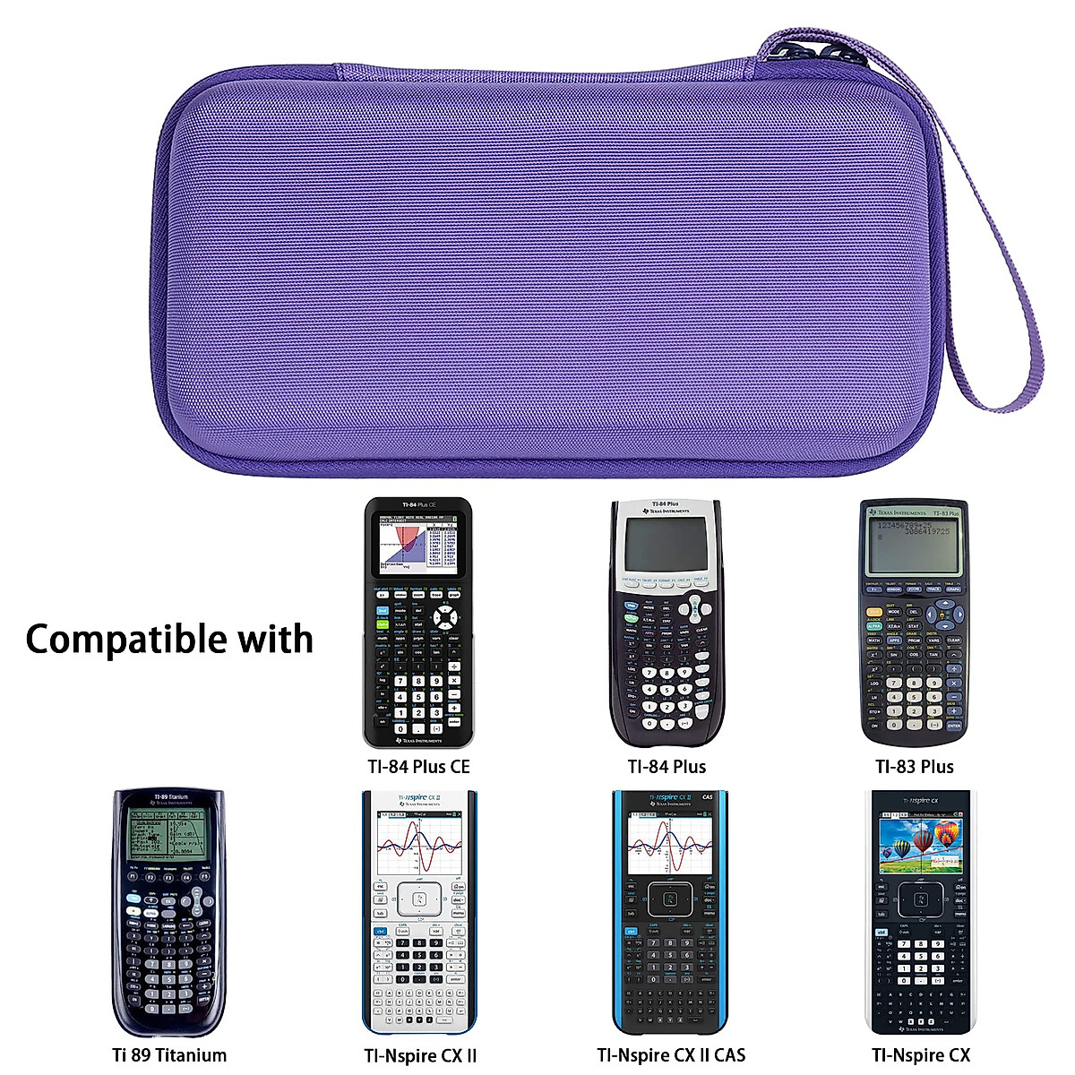 co2CREA x Texas Instruments for TI-84 Graphing Calculator Hard Case, Carrying Case for TI-84 Plus/TI-Nspire CX II CAS/TI-Nspire CX II/TI-83 Plus/TI-89 Titanium/TI-85/TI-86 Calculator, Purple