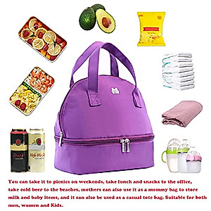 Lovyan Insulated Lunch Bag Double Layer Simple Bento Cooler Bag Waterproof Lunch Handbag for Women Men Adult Picnic Work Hiking Beach (Purple)