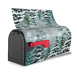 Winter Pine Tree Mailbox Covers Magnetic Snow Green Forest Decorative Christmas Red Bird Mailboxes Wraps Post Letter Box Cover Standard Size 18x21 Inch for Garden Yard Home Outdoor
