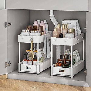 Wisdom Star 2 Pack Under Sink Organizers and Storage Bathroom Organizer Under Sink, Pull Out Cabinet Organizer for Kitchen Bathroom Sink Storage, White