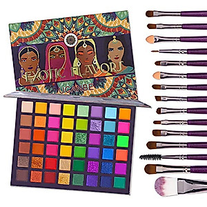 EXOTIC FLAVORS Eyeshadow Palette + 15 PCS Eye Brushes Makeup Set 48 Colors Neon Shimmer Matte Glitter Eye Shadow Powder Highly Pigmented Gift Set Make Up Pallet (EXOTIC FLAVORS Eyeshadow Palette + 15 PCS Brushes)