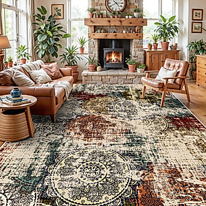 BYYVOO 10x14 Living Room Area Rug - Modern Abstract Large Area Rugs Non-Slip Stain Resistant Carpets for Bedroom Soft Low Pile Rugs 10x14 Red Green Multi