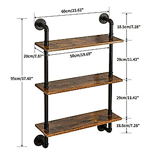 IBUYKE Pipe Floating Shelves,37.5" Industrial Pipe Shelves,3-Tier Rustic Wall Mount Bookcase,Metal Bracket Storage Wall Shelf for Bedroom, Kitchen, Living Room, Bathroom GL-TM003