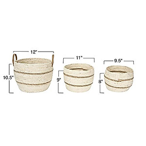 Creative Co-Op Beige & Brown Maize Baskets with Leather Handle (Set of 3 Sizes) Wicker Non-Food Storage, Brown