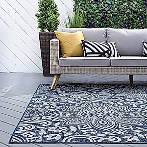 Navy Jute Water Resistant Large Indoor Outdoor Rug 5x7 for Patio Entryway Deck Garden Outside Porch Hallway Entry Way Area - Waterproof Living Room Bedroom Kitchen Carpet Alfombras para Exteriores