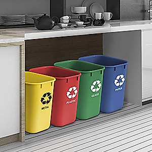 Acrimet Wastebasket Bin for Recycling 27QT (Made of Plastic) (Metal/Yellow, Paper/Blue, Glass/Green, Plastic/Red) (Set of 4)