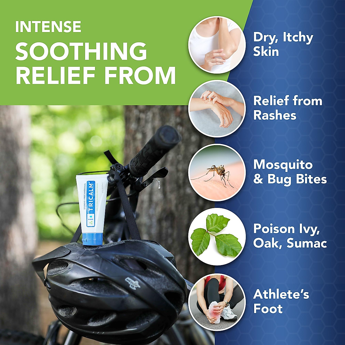 TriCalm Soothing Steroid-Free Anti-Itch Hydrogel for Bug Bites, Eczema, and More, Contains No Hydrocortisone, 2 Fl Oz