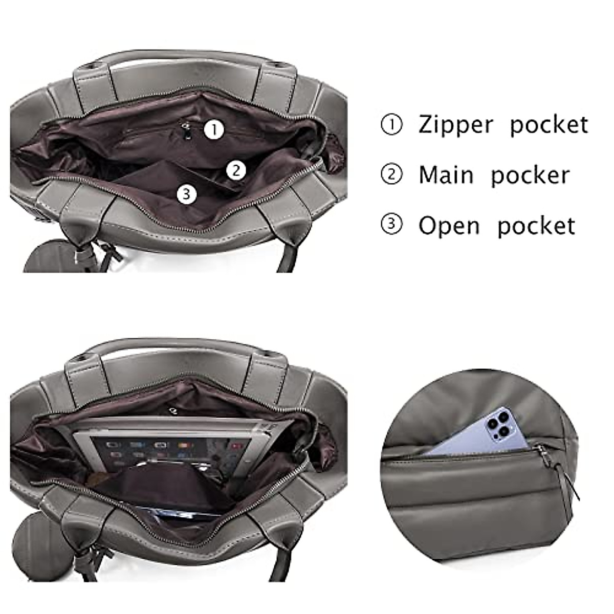 MYHOZEE Puffer Tote Bag, Large Padding Tote Handbags for Women Waterproof Quilted Crossbody Bags Gray