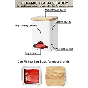 QUXIJA Ceramic Tea Bag Storage Organizer Caddy Holder with Lid (White)