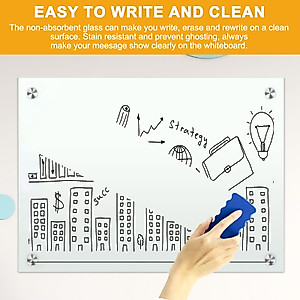 H-Qprobd Dry Erase White Board 48"x36" Glass Magnetic Whiteboard for Wall, Includes 12 Magnets, 8 Markers and 2 Erasers